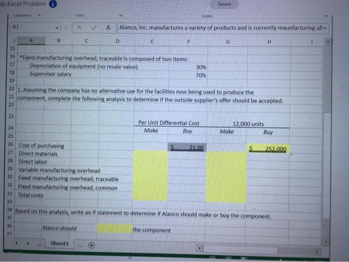 Solved Needing assistance in excel computing and entering | Chegg.com