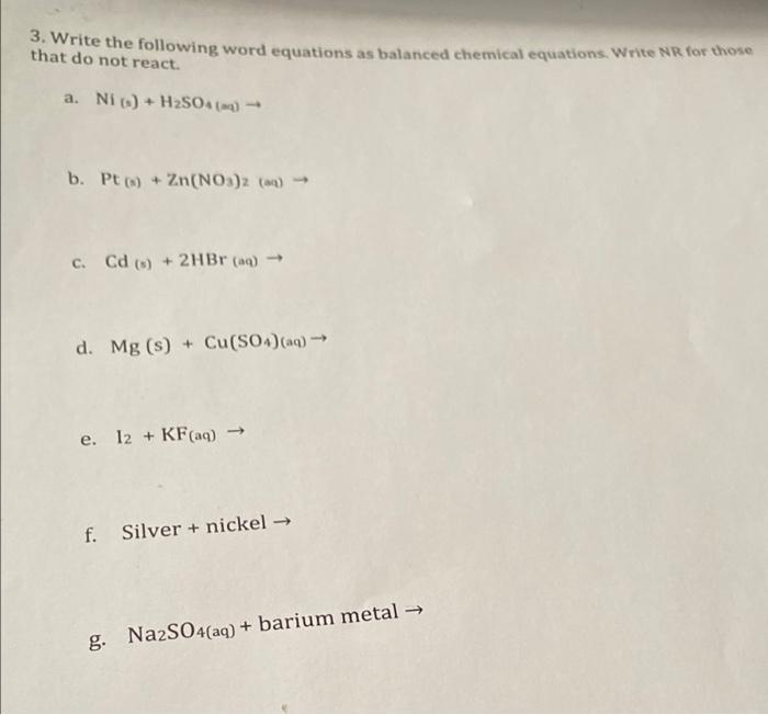 Solved 3 Write The Following Word Equations As Balanced 8747