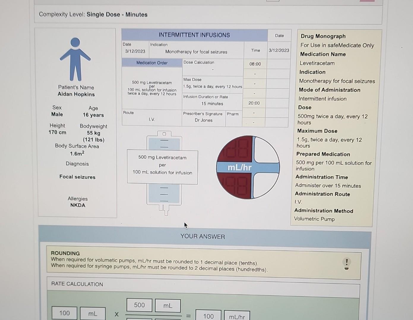Solved Complexity Level: Single Dose - Minutes Patient's | Chegg.com