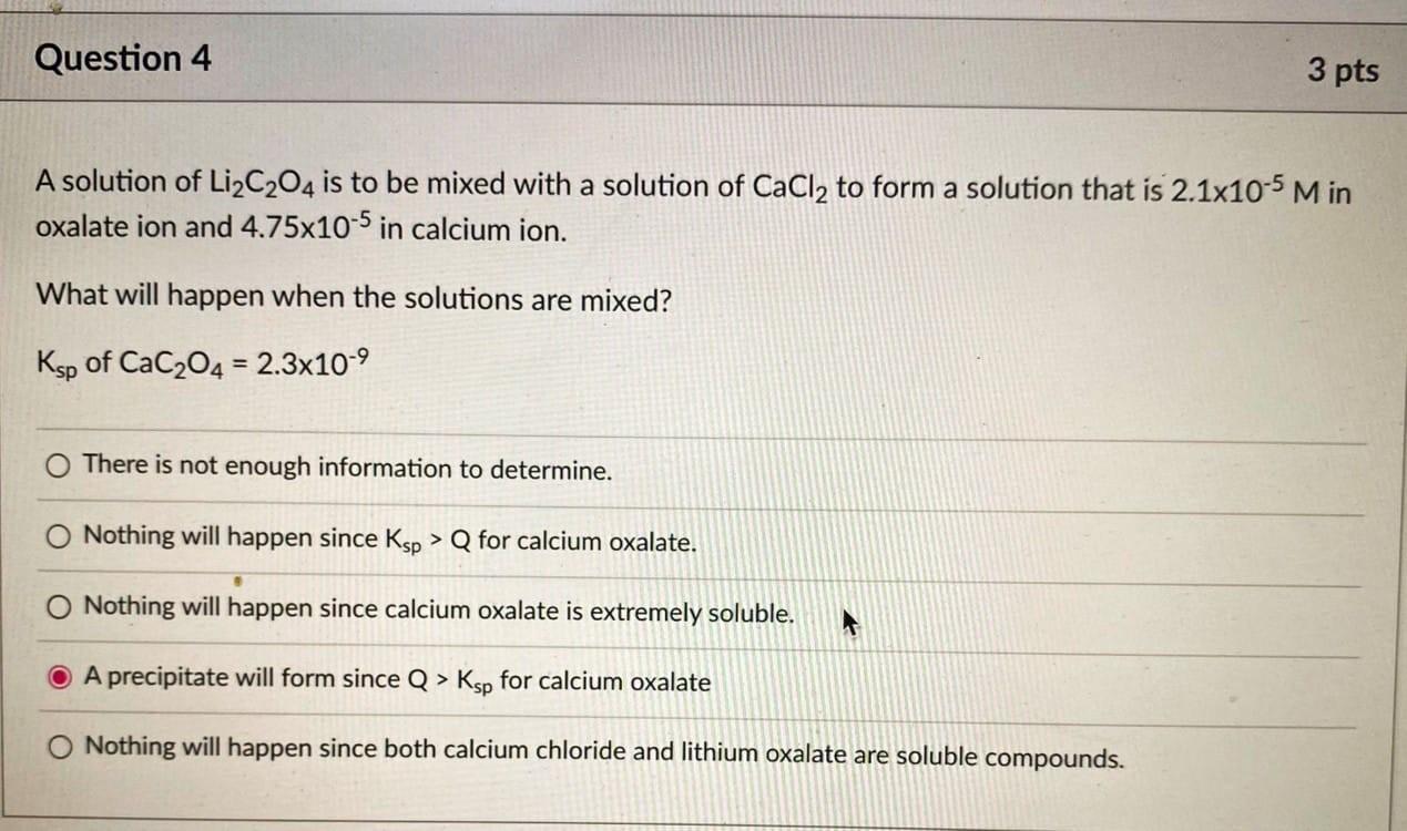 Solved A solution of Li2C2O4 is to be mixed with a solution | Chegg.com