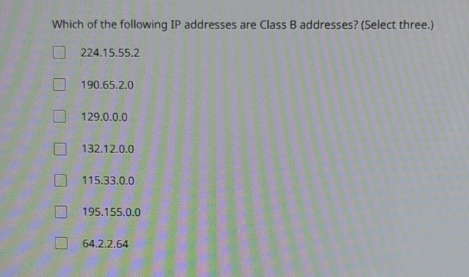 Solved Which of the following IP addresses are Class B | Chegg.com