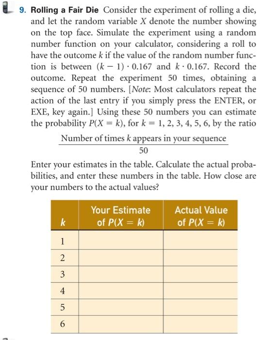 Solved 9. Rolling a Fair Die Consider the experiment of | Chegg.com