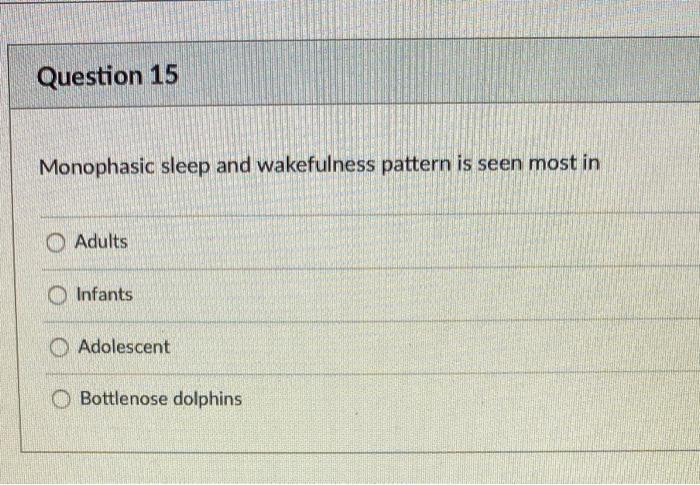 Solved Question 15 Monophasic sleep and wakefulness pattern | Chegg.com