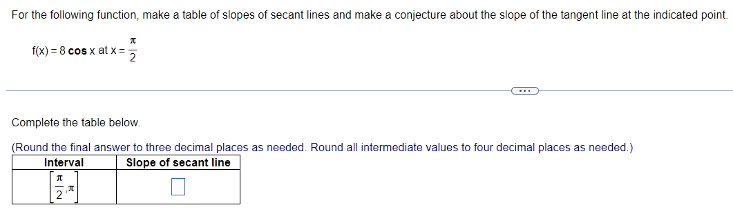 Solved For the following function, make a table of slopes of | Chegg.com