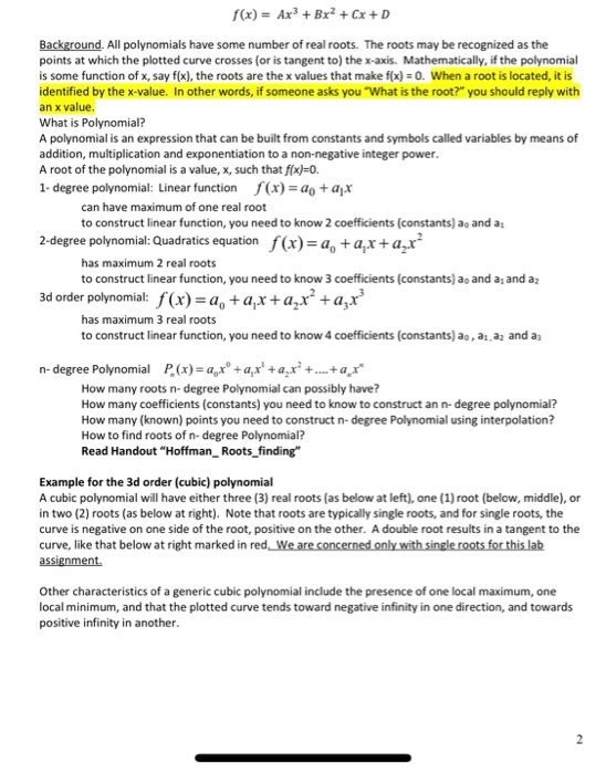 Solved A Method for Finding a Single Root: See handouts | Chegg.com