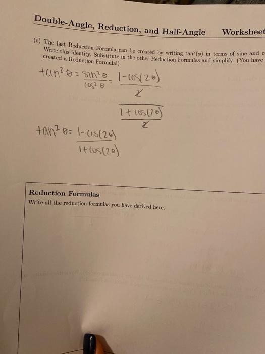 Solved Double-Angle, Reduction, and Half-Angle The | Chegg.com
