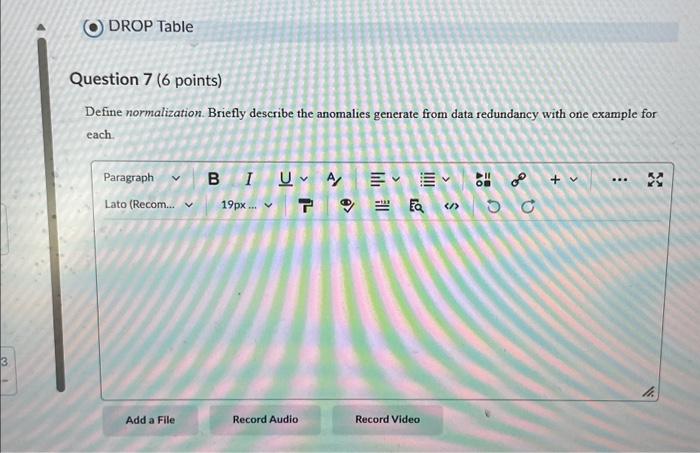 Solved 3 DROP Table Question 7 (6 points) Define | Chegg.com