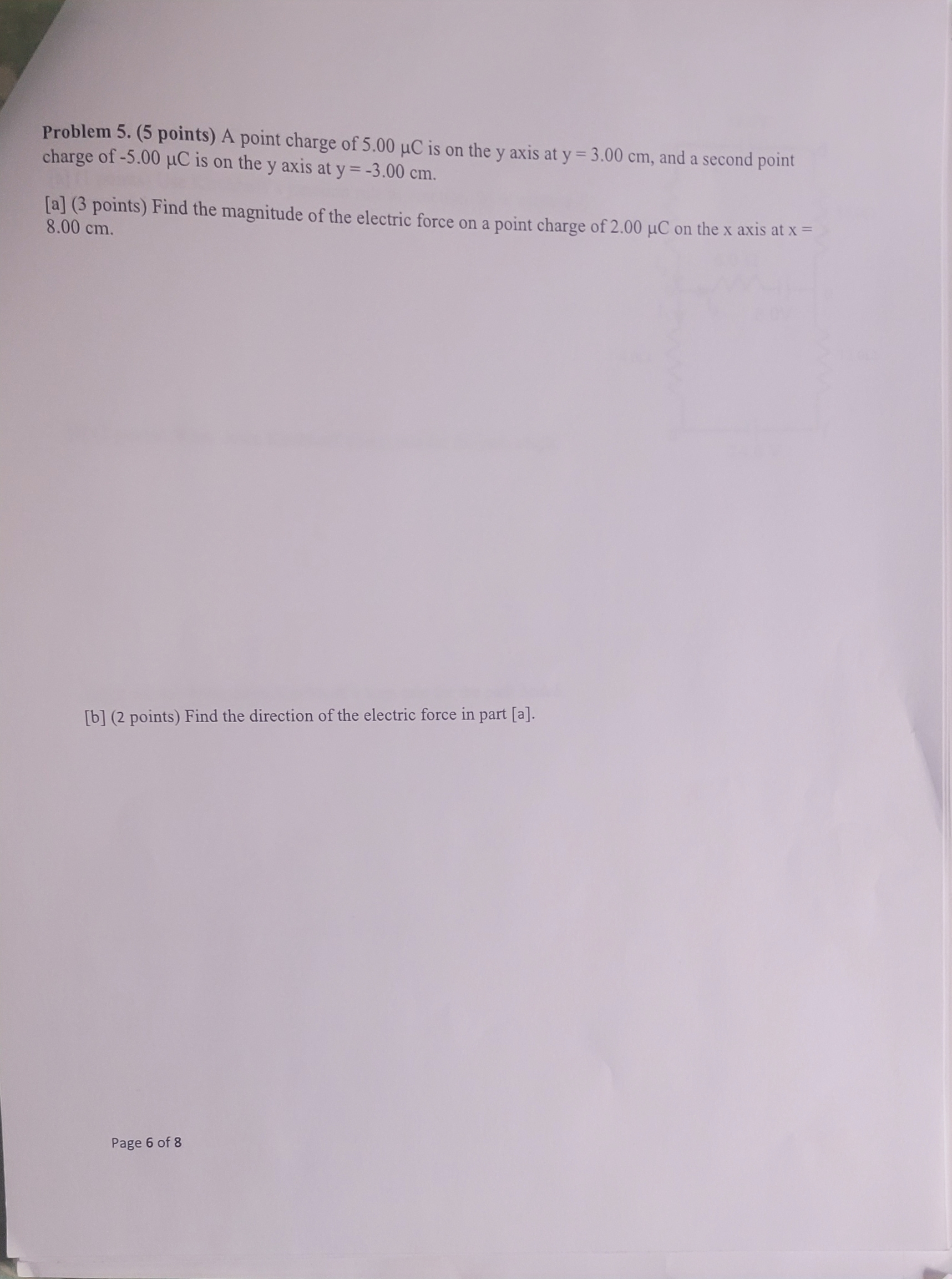 Solved Problem 5. (5 ﻿points) ﻿A point charge of 5.00\mu C | Chegg.com