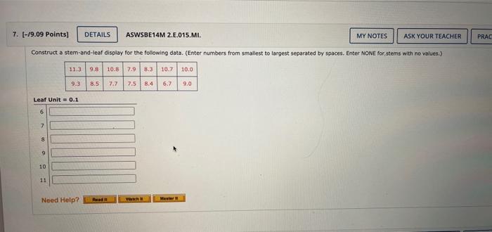 Solved Construct a stem-and-leaf display for the following | Chegg.com