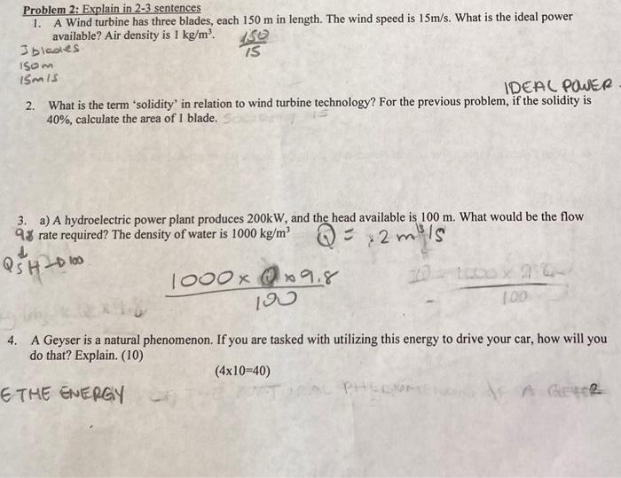 Problem 2; Explain in 2-3 sentences 1. A Wind turbine | Chegg.com
