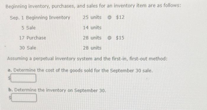 Solved Beginning inventory, purchases, and sales for an | Chegg.com