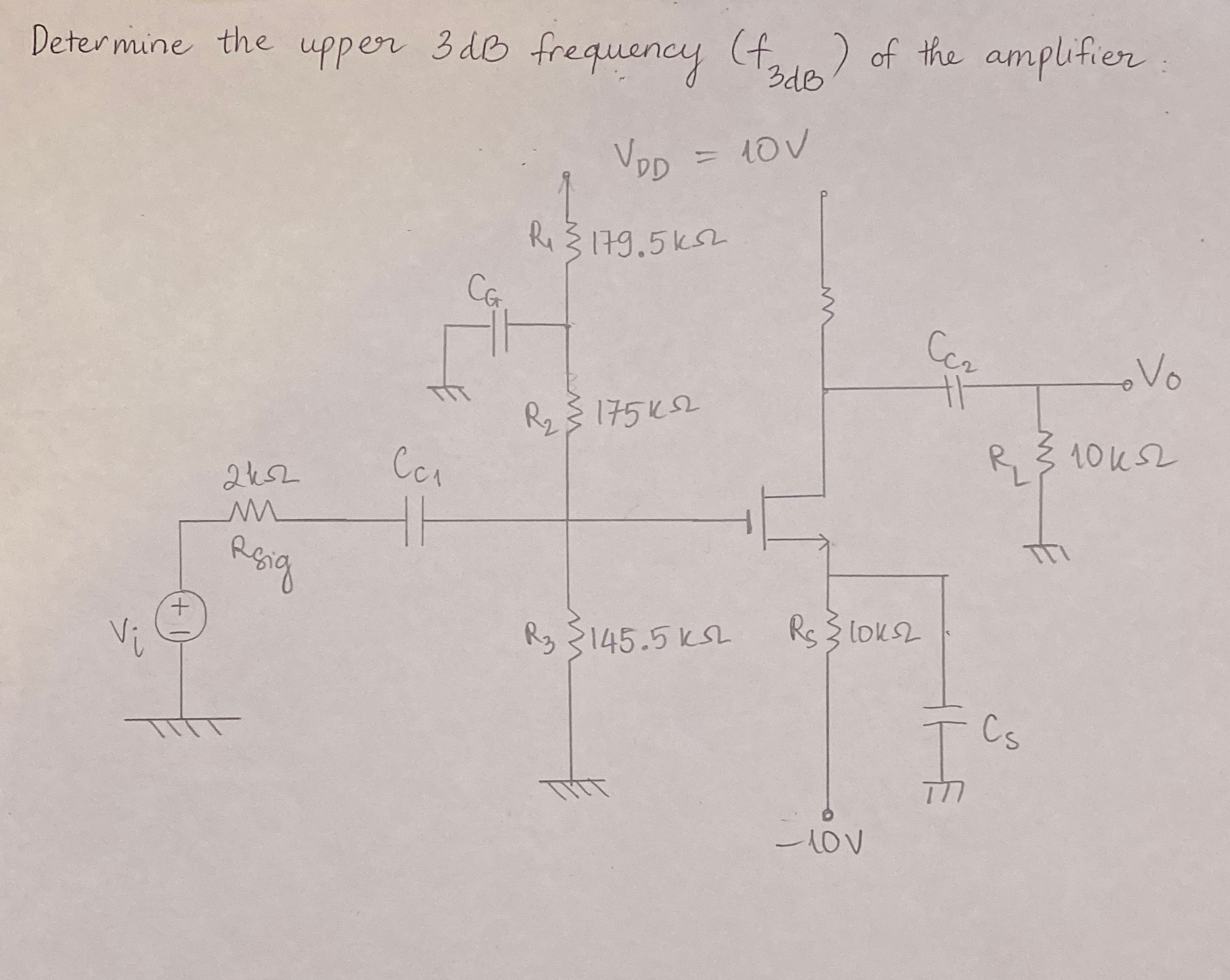 Solved Determine the upper 3dB ﻿frequency (f3dB) ﻿of the | Chegg.com