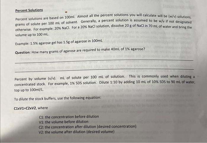 Solved Percent Solutions Percent solutions are based on | Chegg.com
