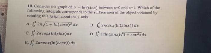 Solved 10. Consider the graph of y=ln(sinx) between x=0 and | Chegg.com