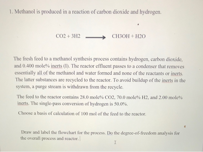 Solved 1. Methanol is produced in a reaction of carbon | Chegg.com