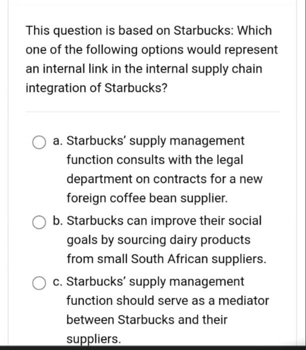 Solved This question is based on Starbucks: Suppose | Chegg.com
