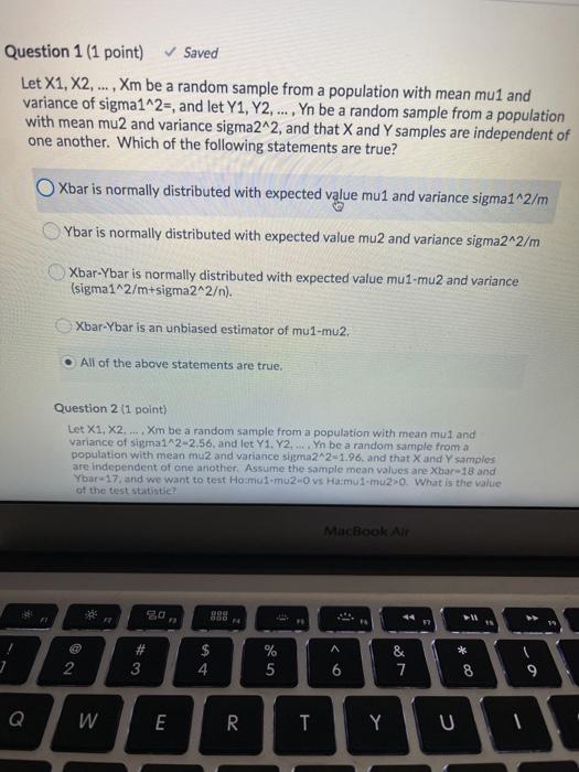 Solved Question 1 (1 point) Saved Let X1, X2, ..., Xm be a | Chegg.com