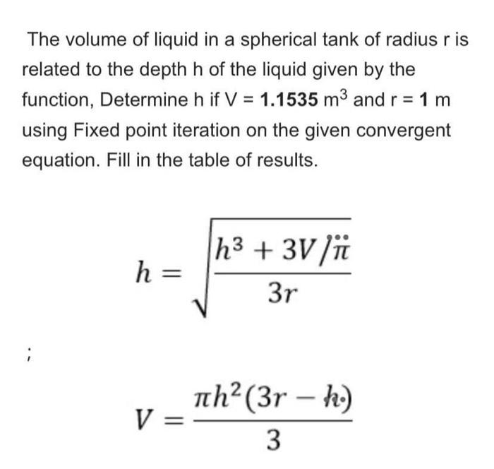 Solved The volume of liquid in a spherical tank of radius r | Chegg.com