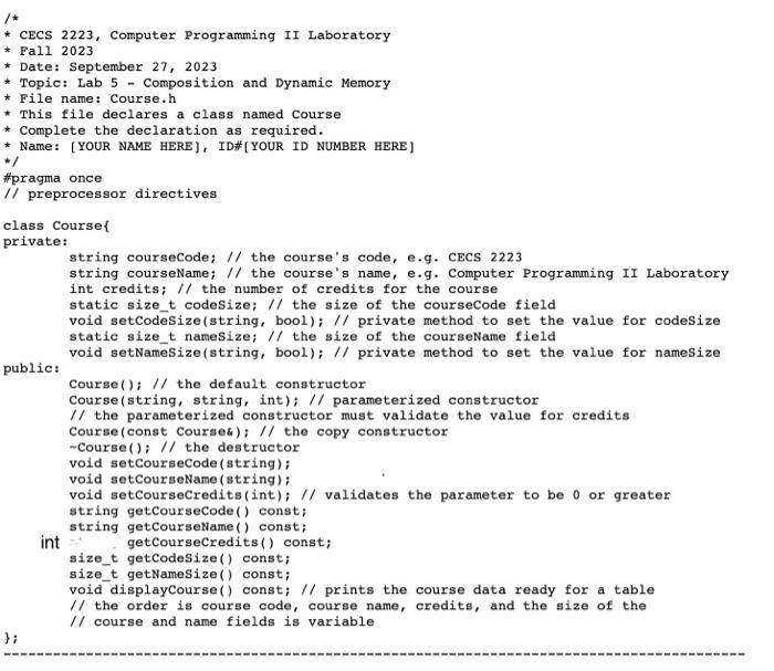 Solved CECS 2223, Computer Programming II Laboratory Fal1 | Chegg.com