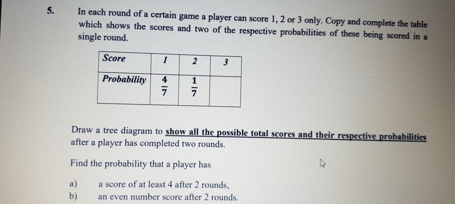 Solved 5. In each round of a certain game a player can score | Chegg.com