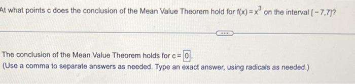 Solved At what points c does the conclusion of the Mean | Chegg.com