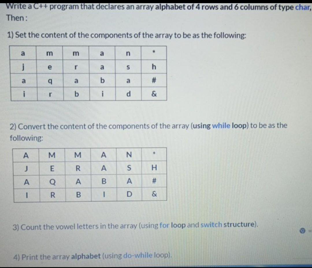Solved Write A C Program That Declares An Array Alphabet