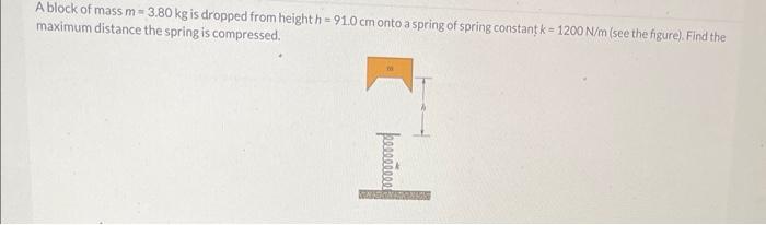 Solved A block of mass m=3.80 kg is dropped from height | Chegg.com