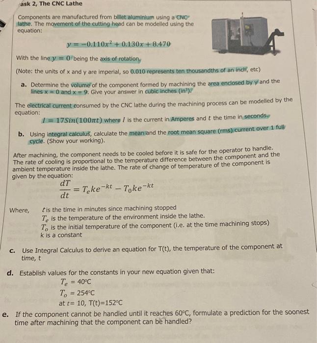 Solved Components are manufactured from billet aluminium | Chegg.com