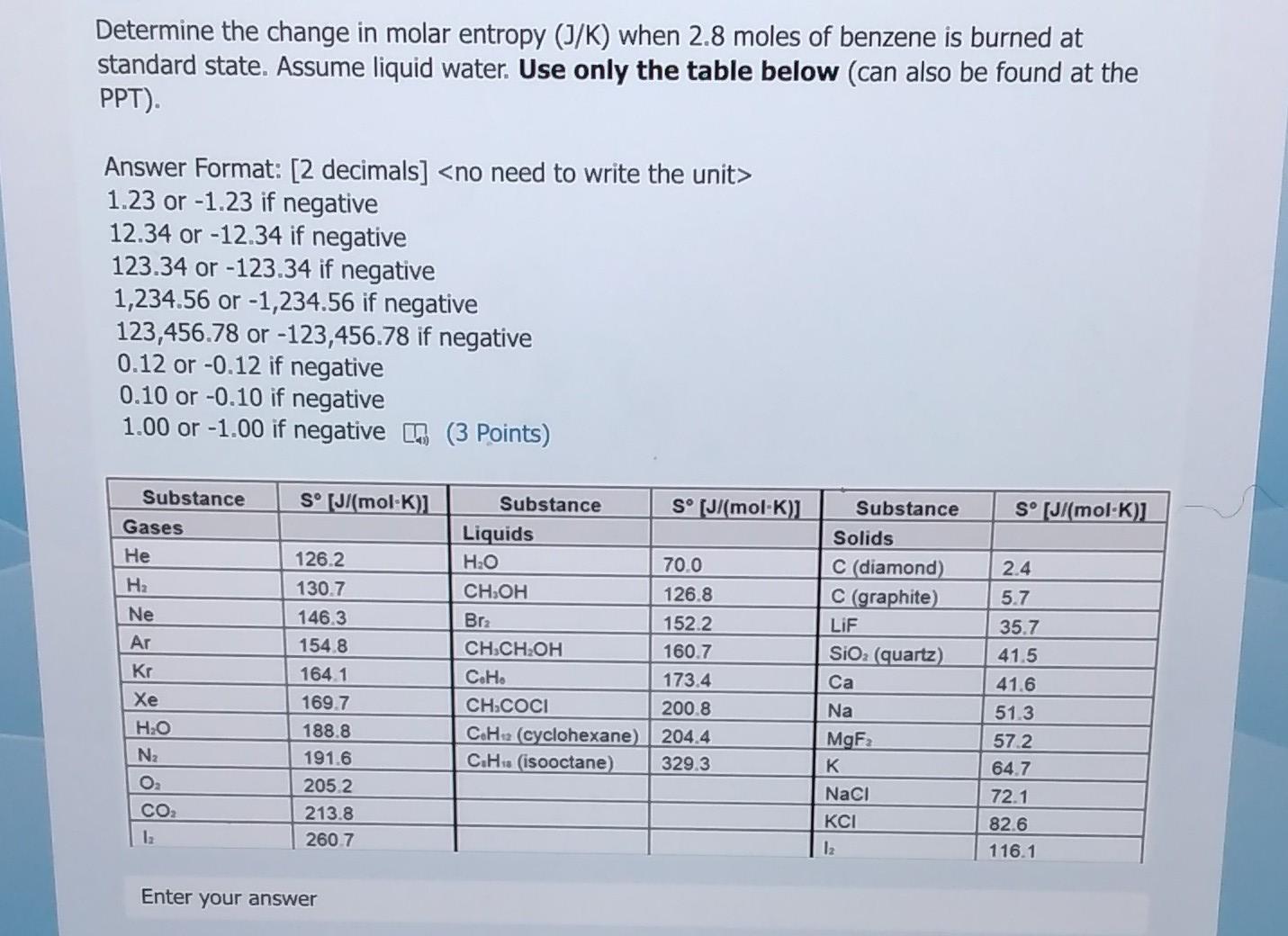 Solved Determine the change in molar entropy (J/K) when 2.8 | Chegg.com