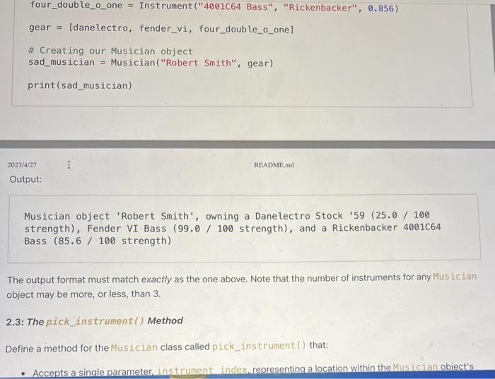 Solved 2.1: Creating Musician Objects Similar to our Inst | Chegg.com