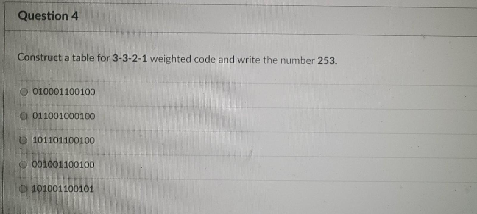 Solved Question 4 Construct a table for 3-3-2-1 weighted | Chegg.com