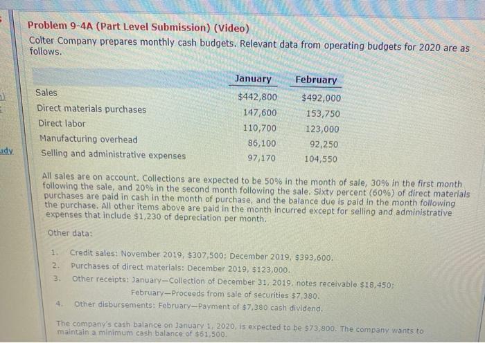 Solved Problem 9-4A (Part Level Submission) (Video) Colter | Chegg.com