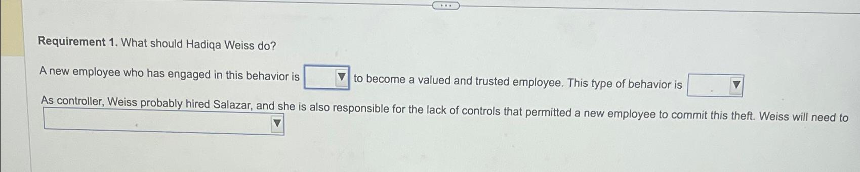 Solved Requirement 1. ﻿What should Hadiqa Weiss do?A new | Chegg.com