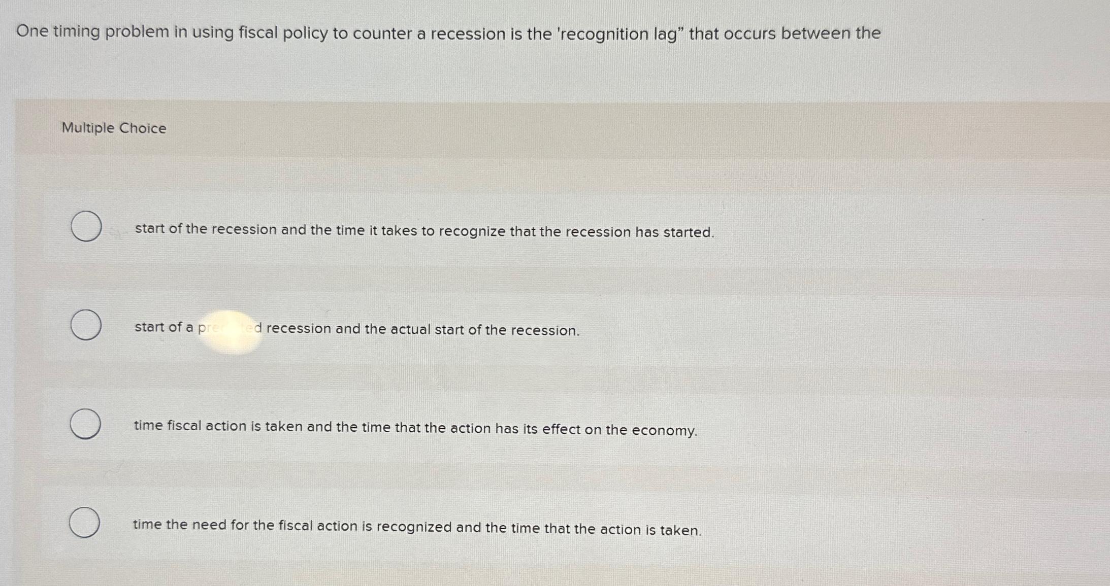 Solved One timing problem in using fiscal policy to counter | Chegg.com