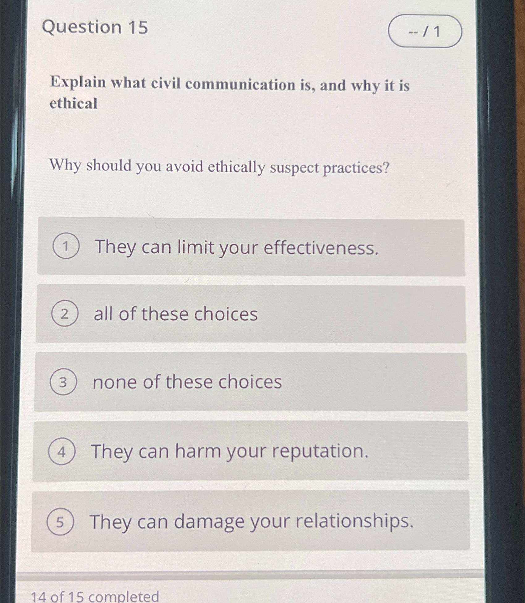Solved Question 15Explain what civil communication is, ﻿and | Chegg.com