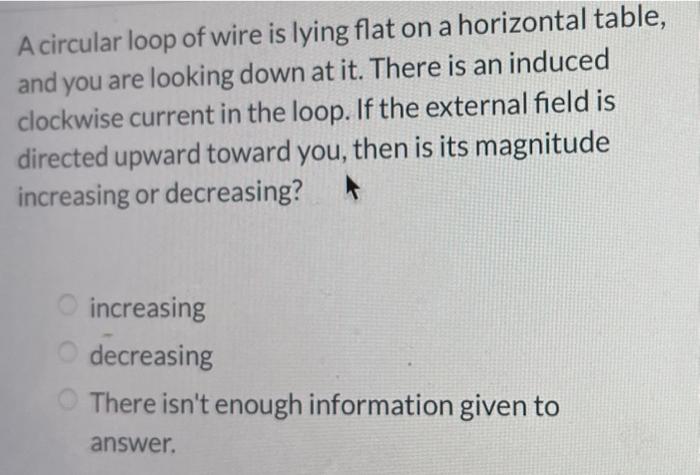 Solved A circular loop of wire is lying flat on a horizontal | Chegg.com