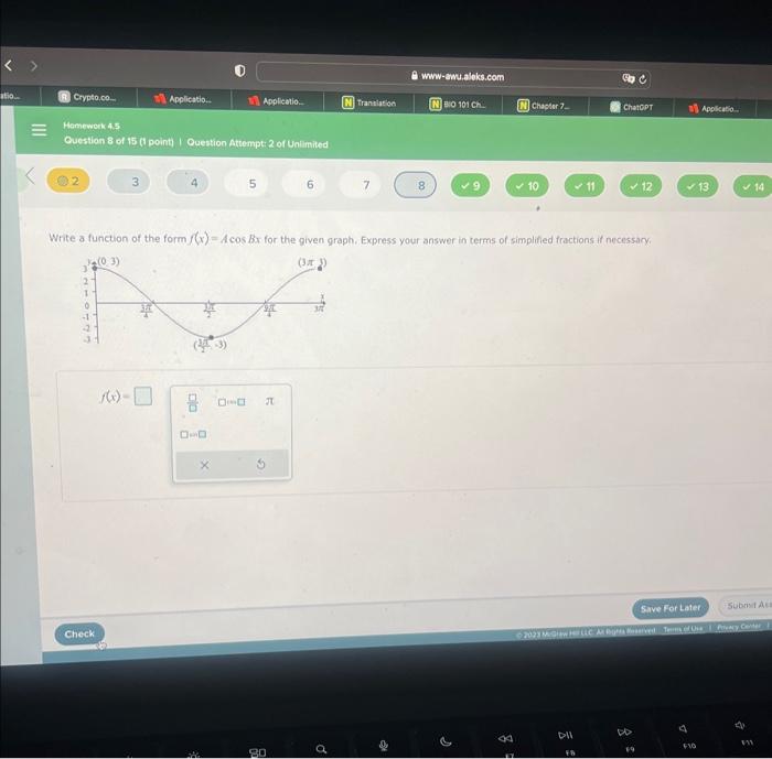 Solved Write a function of the form f(x)=AcosBx for the | Chegg.com