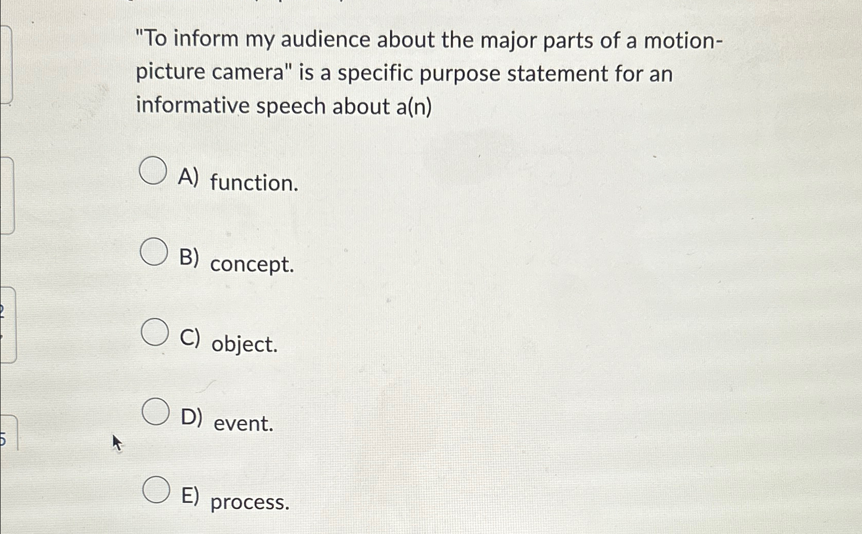 Solved "To inform my audience about the major parts of a | Chegg.com