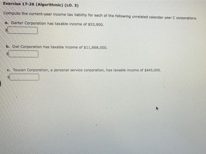 Solved Exercise 17-26 (Algorithmic) (LO. 3) Compute the | Chegg.com Solved Exercise 17-26 (Algorithmic) (LO. 3) Compute the | Chegg.com