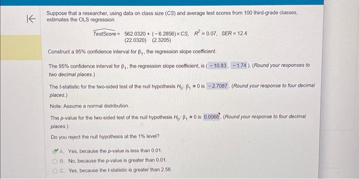 Solved The p-value for the two-sided test of the null | Chegg.com