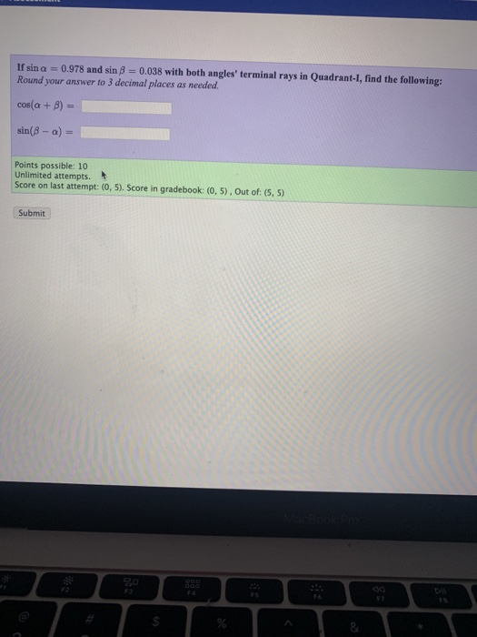 Solved If sina 0.978 and sin 8 = 0.038 with both angles' | Chegg.com