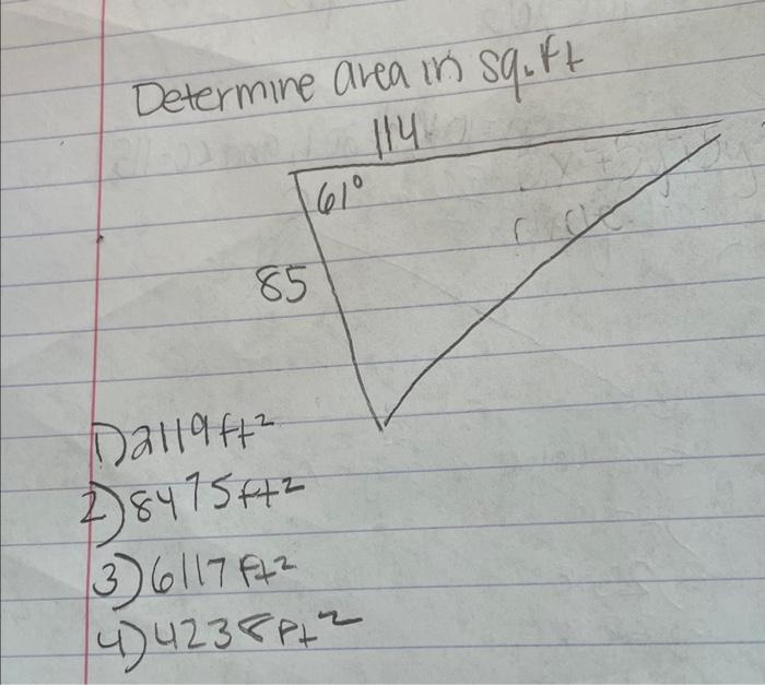 Solved Determine Area In Sq Ft Chegg
