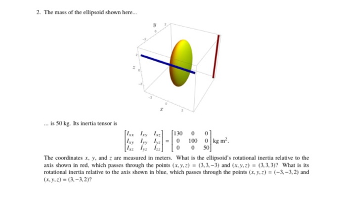 Solved 2. The mass of the ellipsoid shown here... ... is 50 | Chegg.com