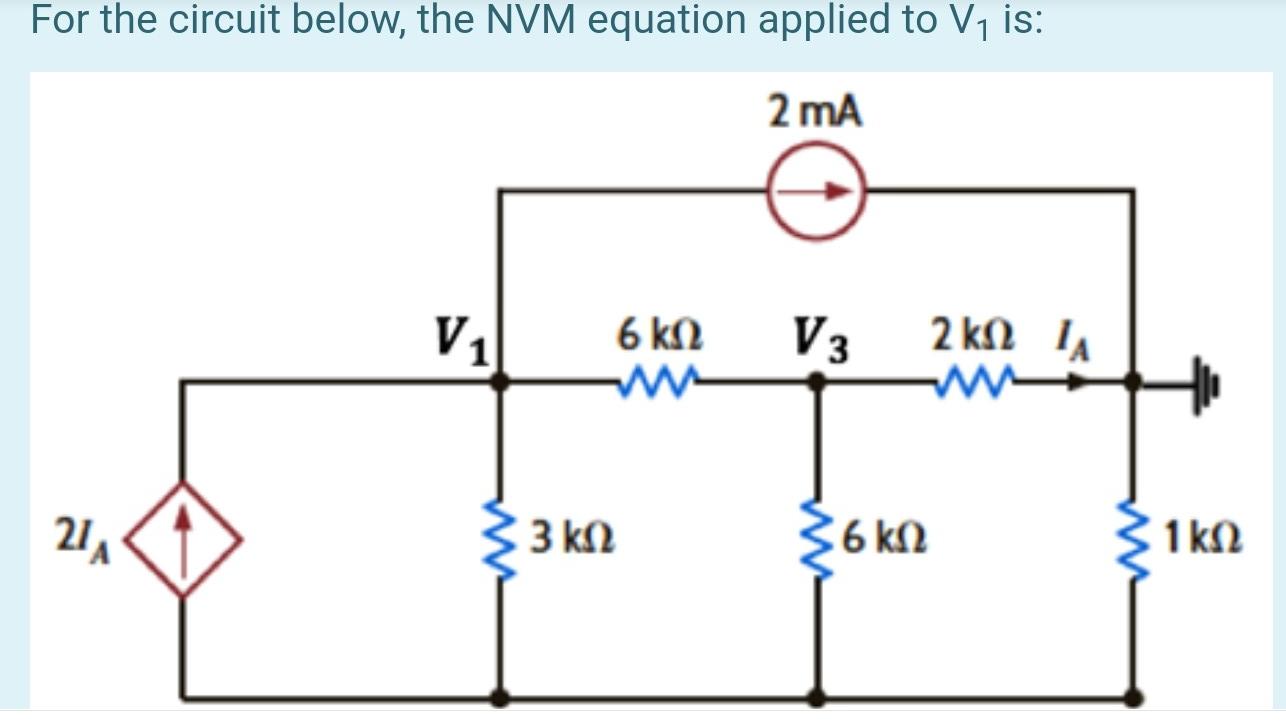 Solved For the circuit below, the NVM equation applied to V1 | Chegg.com