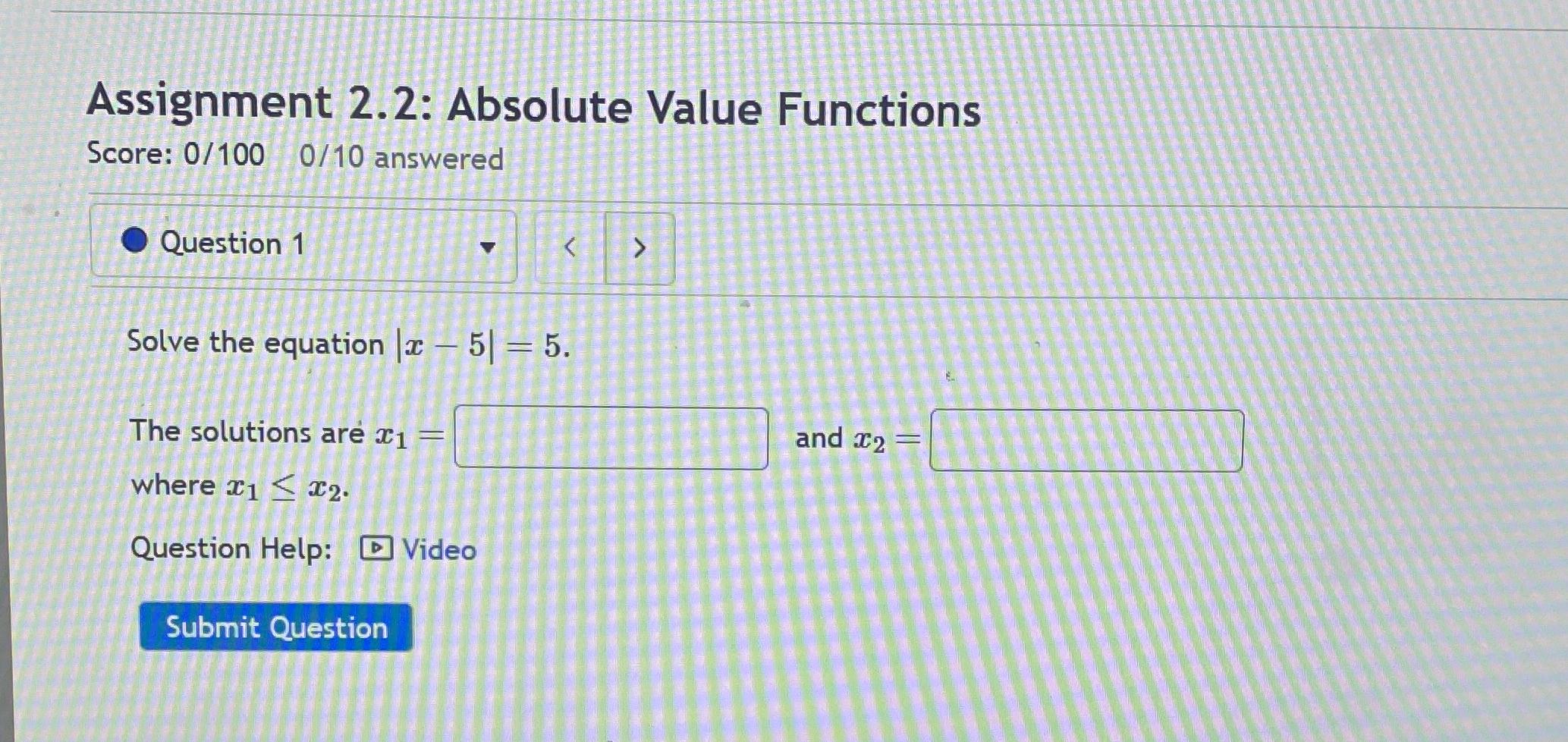 Solved Assignment 2.2: Absolute Value FunctionsScore: | Chegg.com