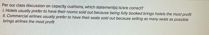Solved Per our class discussion on capacity cushions, which | Chegg.com