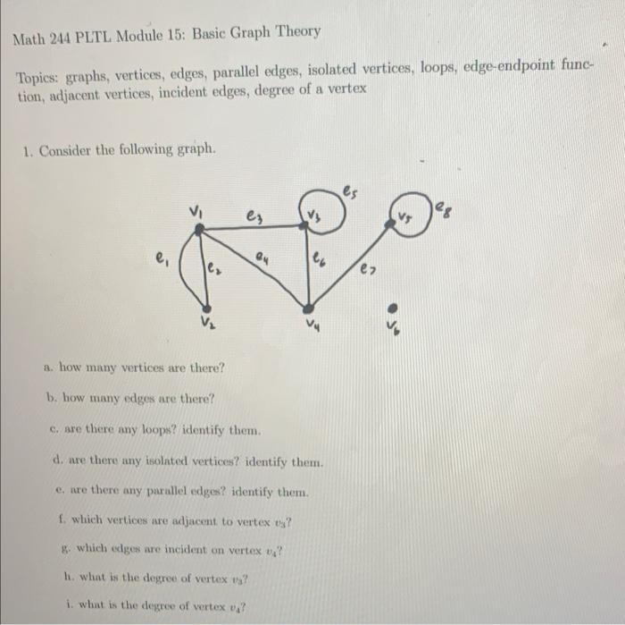 Solved Math 244 PLTL Module 15: Basic Graph Theory Topics: | Chegg.com