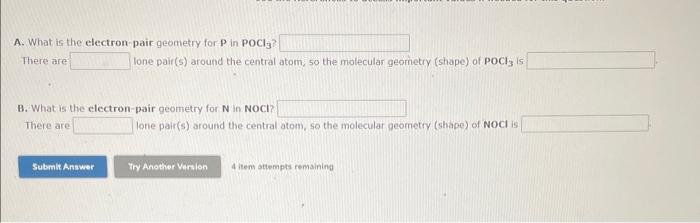 Solved A. What is the electron-pair geometry for P in POCl3 | Chegg.com