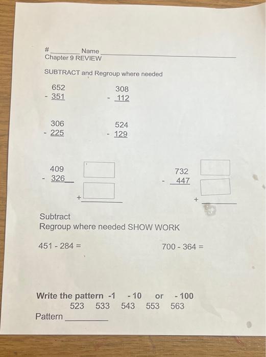 Solved # Name Chapter 9 REVIEW SUBTRACT and Regroup where | Chegg.com