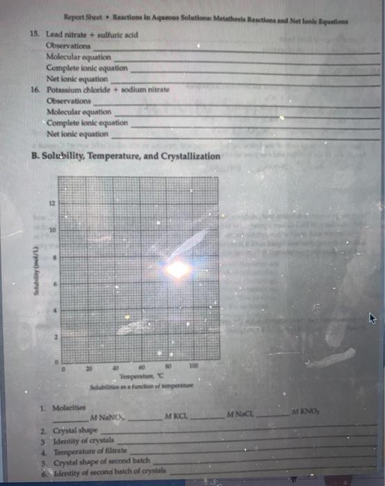 Report Sheet Reactions in Aqueous Solutions | Chegg.com